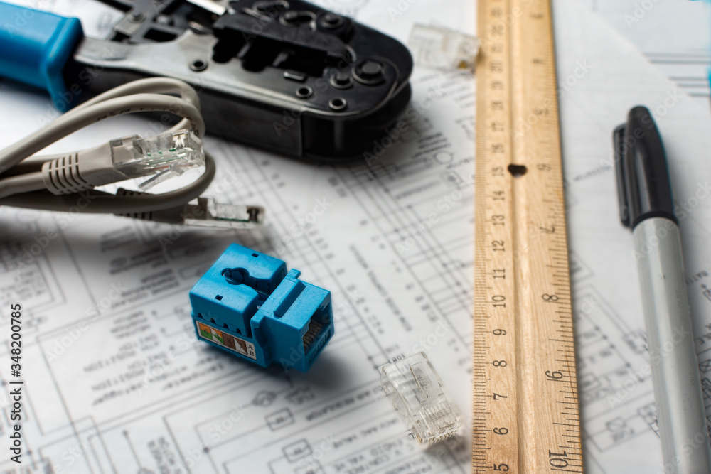 Tools for the design of data networks. network cable terminal, Hand ...