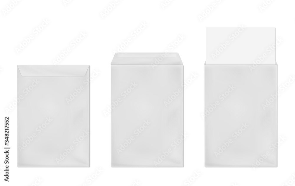 White envelope A4 template. Vector realistic mockup of blank closed and ...