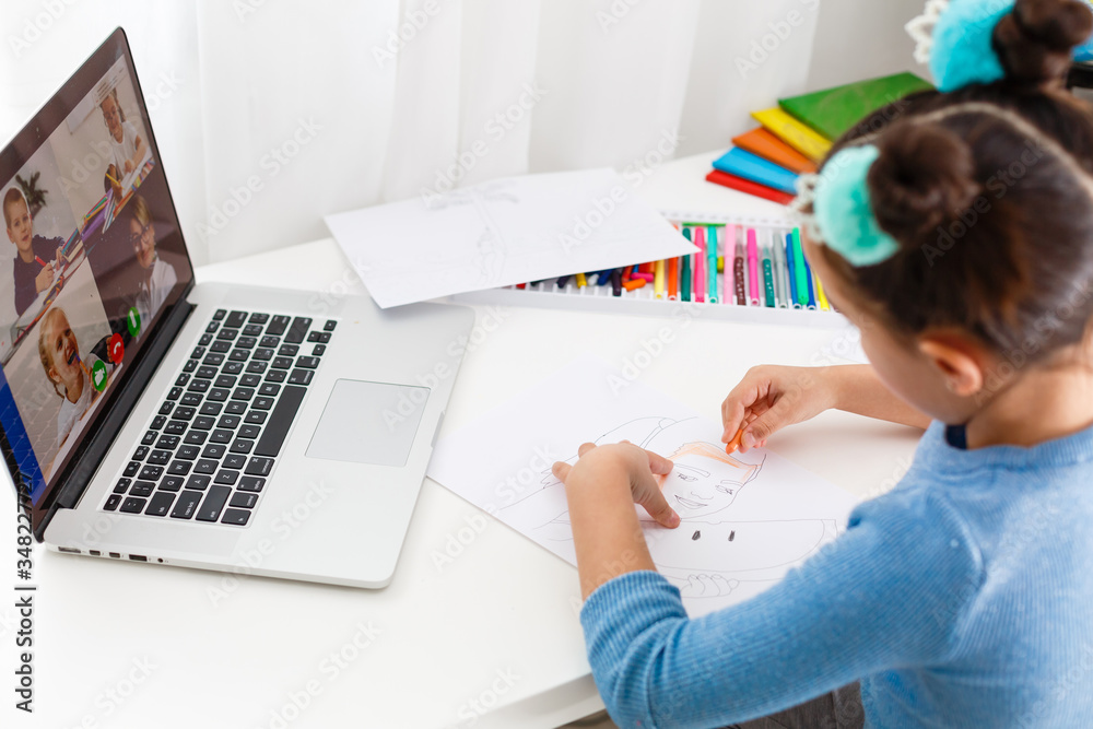 back to school. Online education. smart school girl in classroom ...