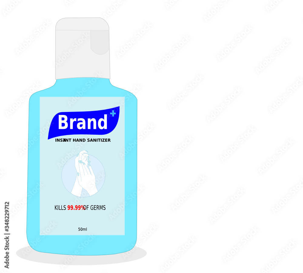 Small Hand sanitizer bottle with text on label. Packaging design ...
