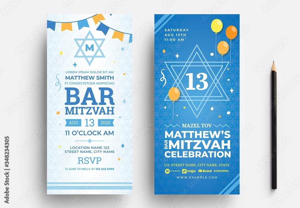 Thin Flyer Layout for Bar Mitzvah Party with Jewish Style Stock ...