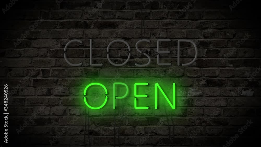 Colourful Neon Lights Closed and Open Letters Signboard. Stylish ...