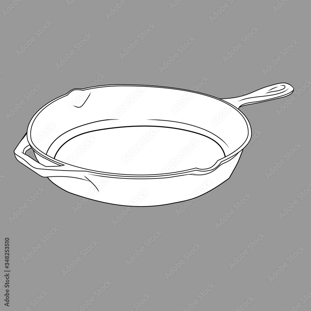 Vector of Black and White Iron Cast Pan. EPS10 Stock Vector | Adobe Stock
