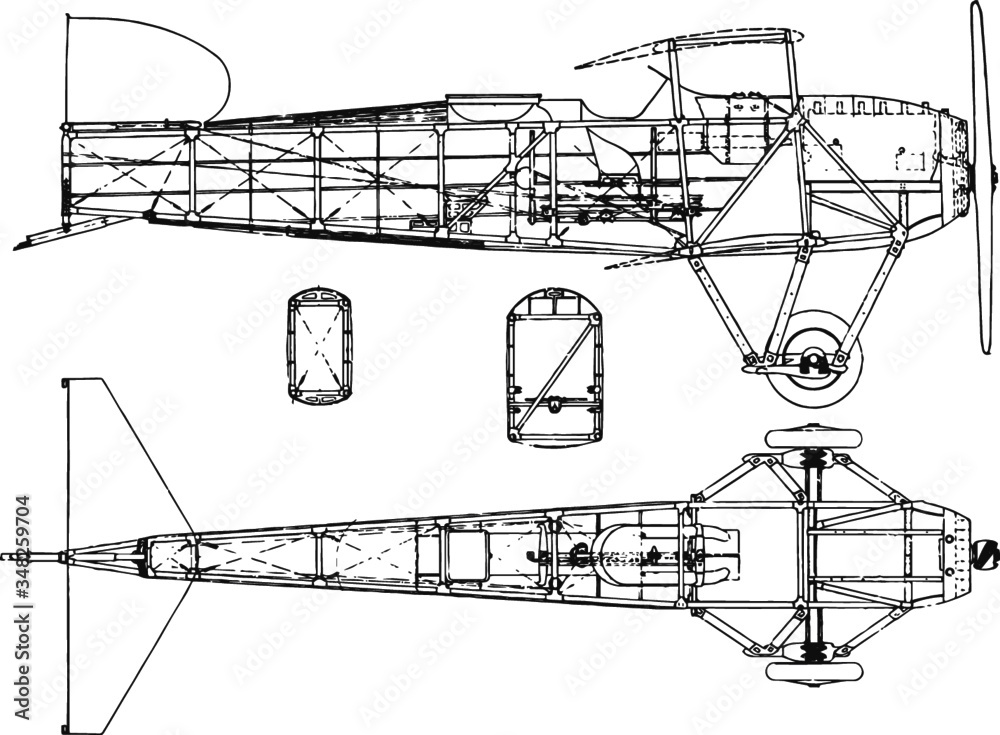 Technical drawing of a plane, Vector Sketch of a 19th century engraving ...