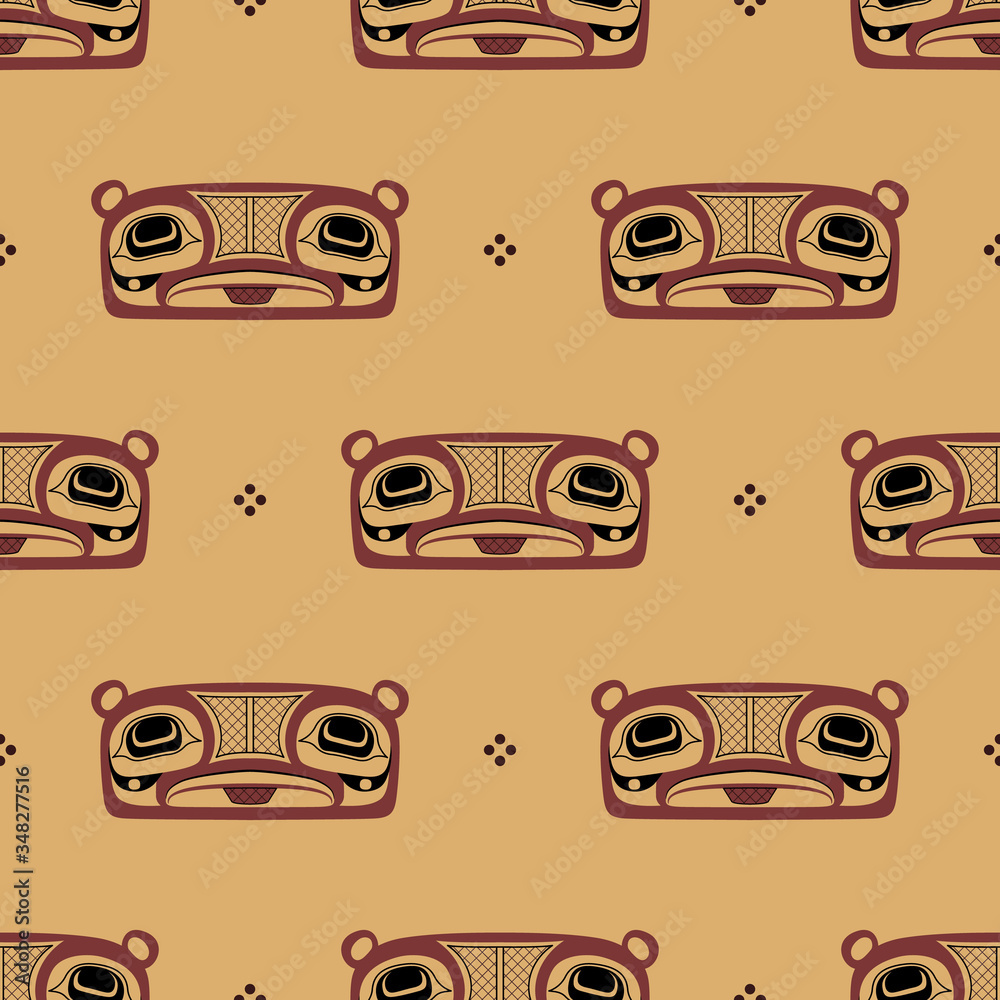 Seamless ethnic pattern with Native American Tlingit masks of totem ...
