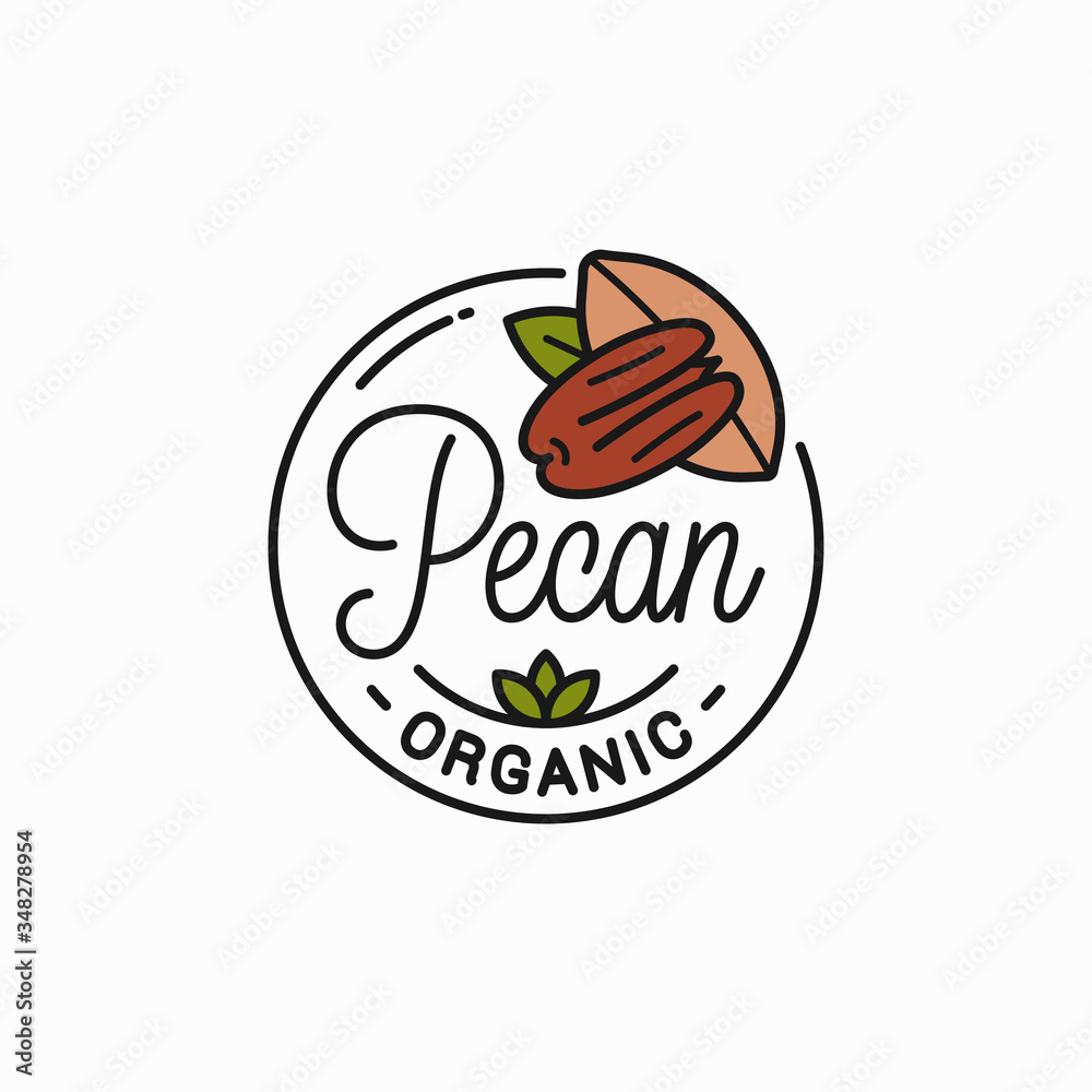 Pecan nut logo. Round linear of pecan on white Stock Vector | Adobe Stock