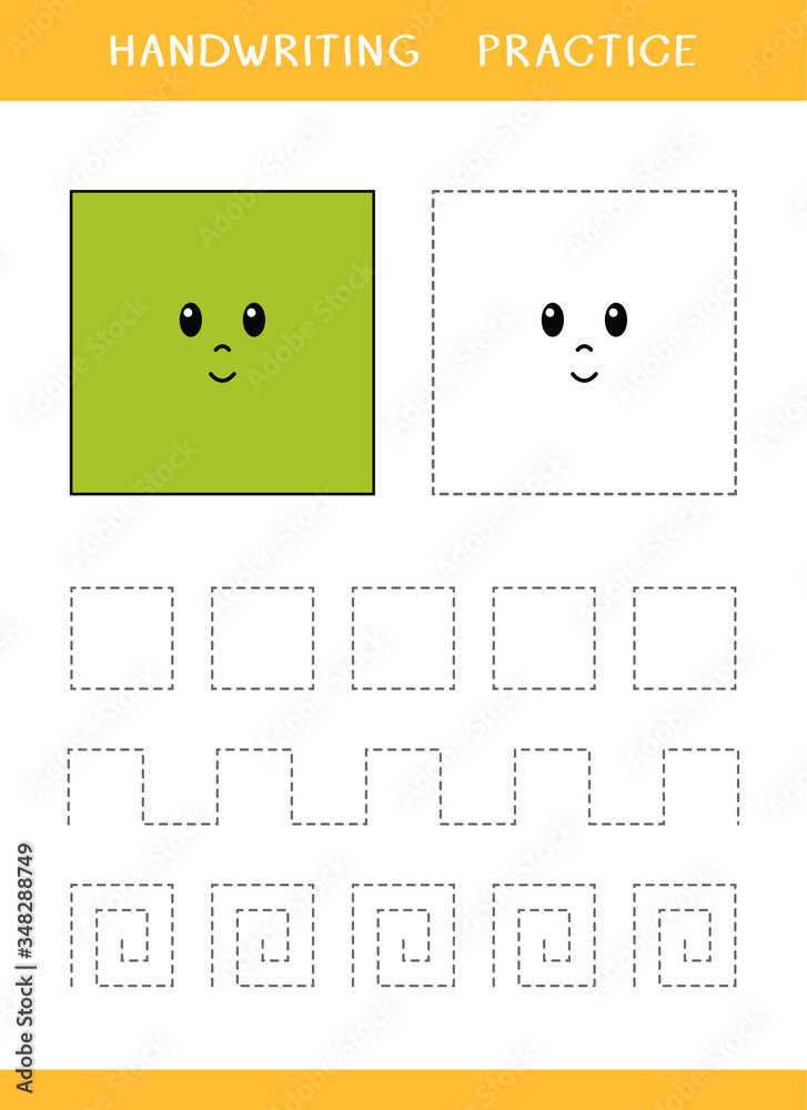 Handwriting practice sheet with square shapes. Simple educational game ...