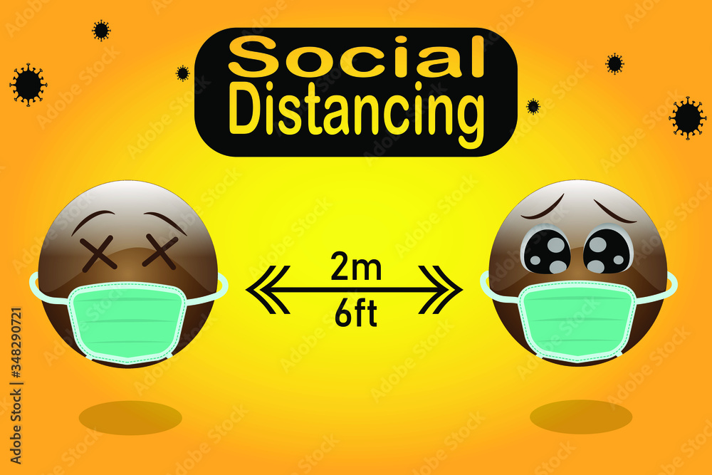 Vector illustration of two black emojis wearing masks and maintaining ...