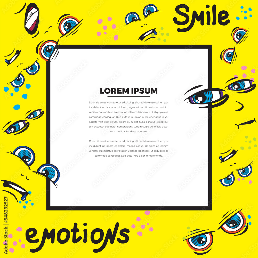 Emoji frame with place for text. The pattern of faces with different ...