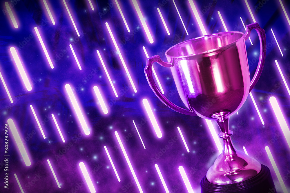 Dark violet theme color on trophy with background anstract strip neon ...