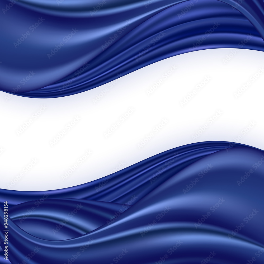 Blue satin wave background. Shiny swirl border for design, smooth silk ...