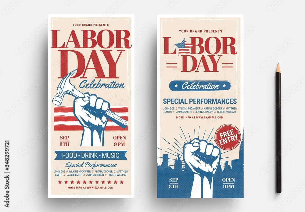Illustrated Labor Day Flyer Layout with Hand Holding Hammer Stock ...