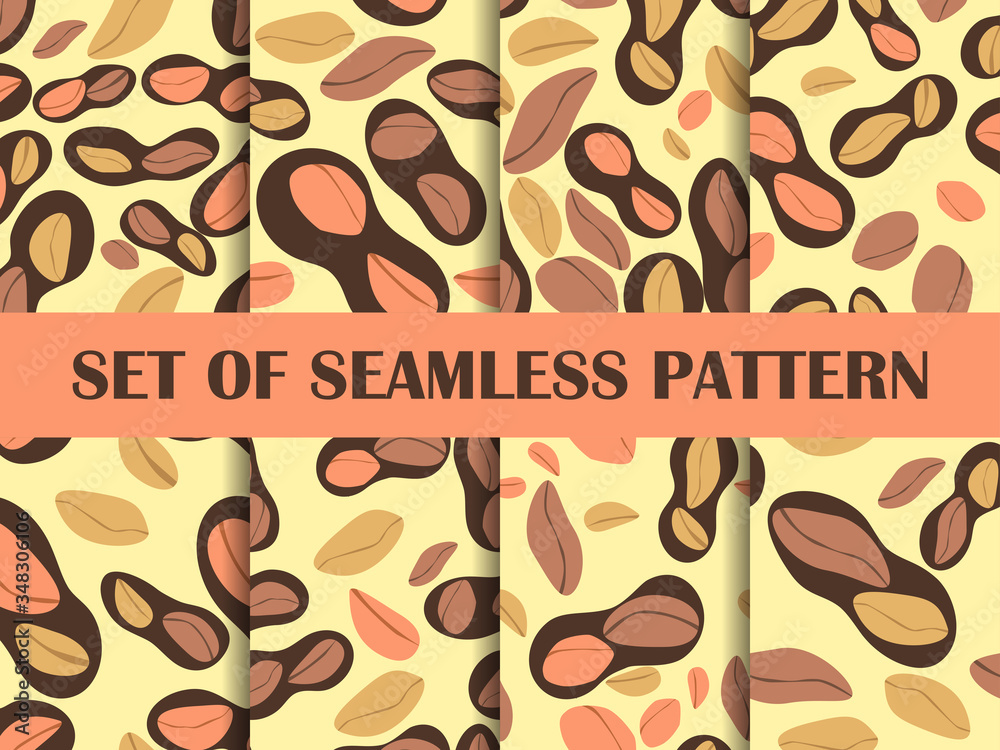Peanut set of seamless pattern. Roasted peanuts in shell. Background ...