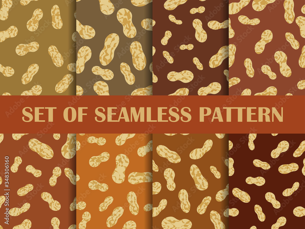 Peanut set of seamless pattern. Roasted peanuts in shell. Background ...