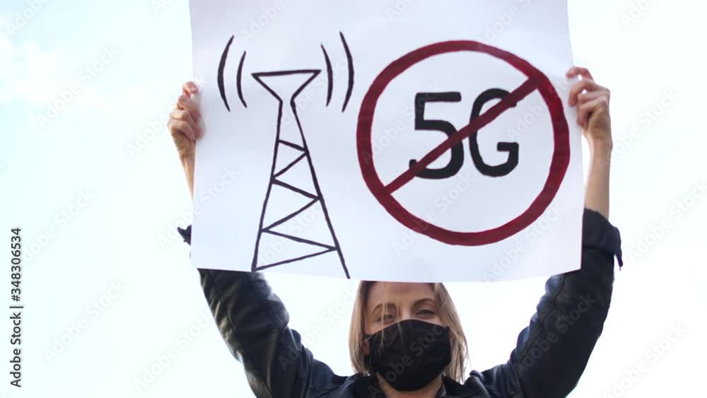 People take part to a protest against the 5G technology and 5G ...