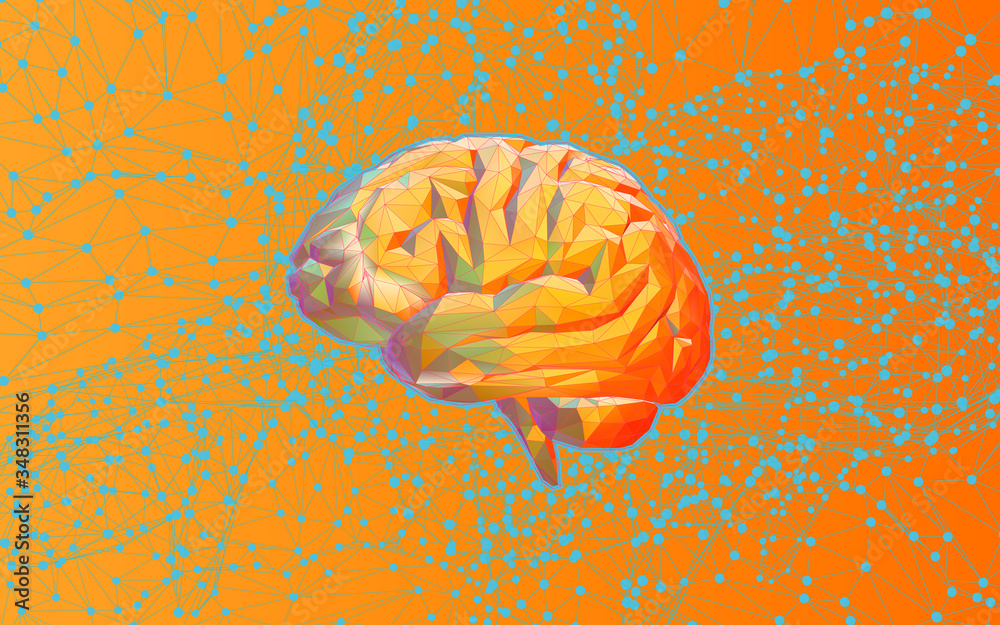 Polygonal brain vector illustration with 3d point cloud background ...