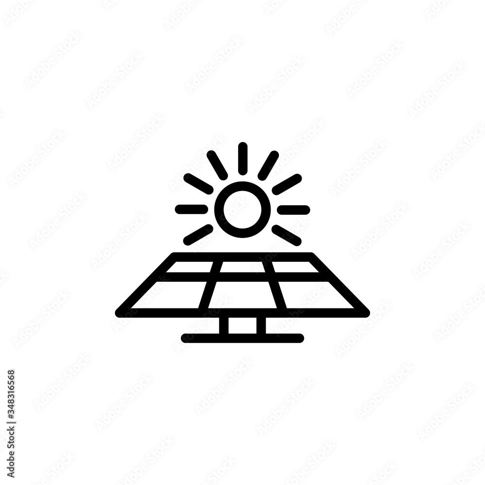 Solar energy panel vector icon in line art style on white background ...
