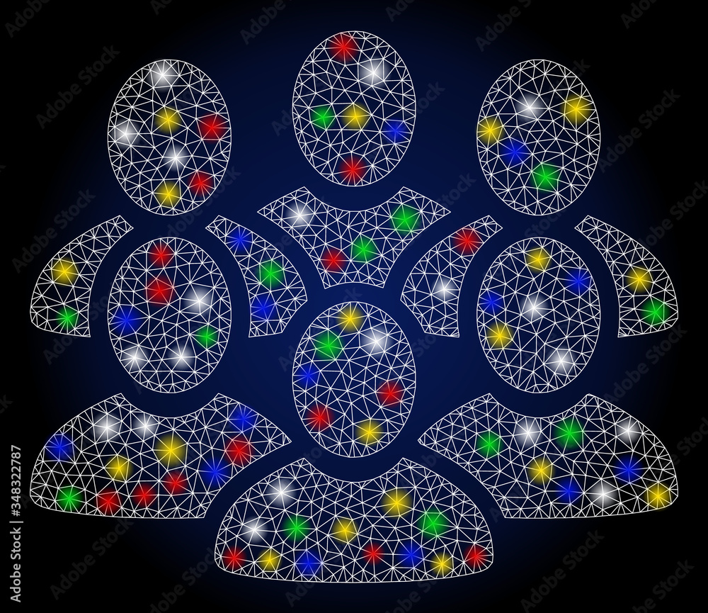 Colorful mesh people crowd with sparkle effect. Abstract illuminated ...