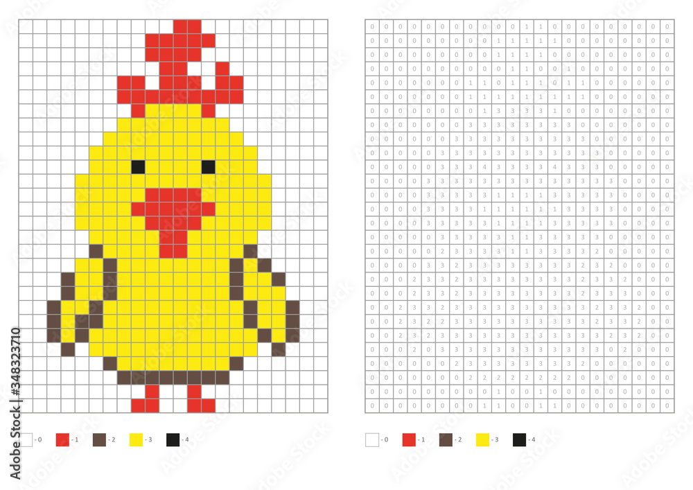 Kids coloring page, pixel coloring cartoon chick. Vector illustration ...