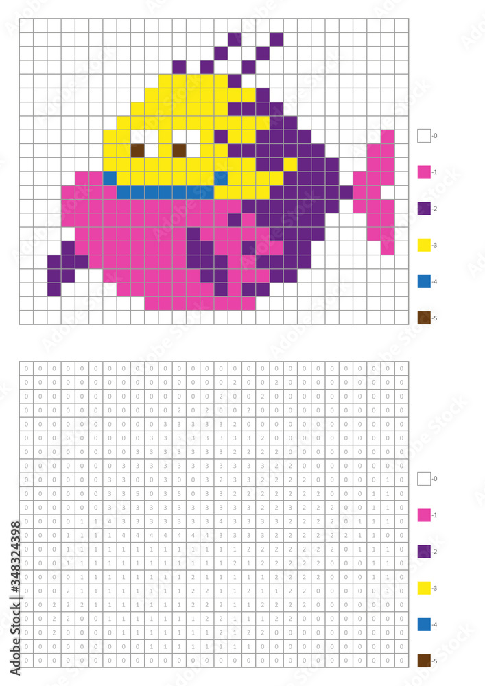 Kids coloring page, pixel coloring cartoon fish. Vector illustration ...