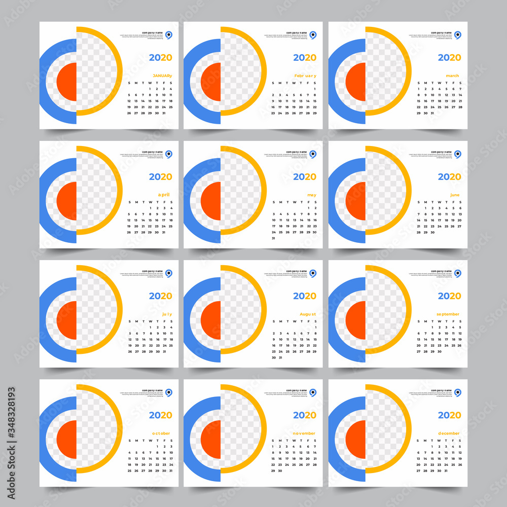 Desk Calendar Template for 2020 in a Modern minimal Style. Vector ...