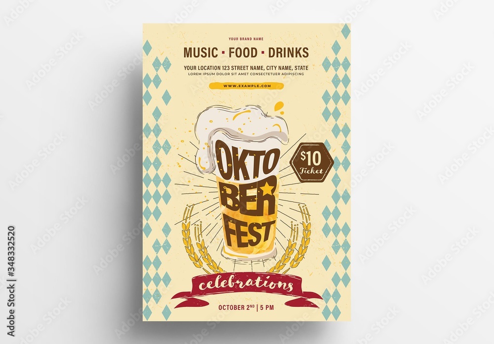 Oktoberfest Poster Flyer Layout with Frothy Beer and Bavarian Pattern ...