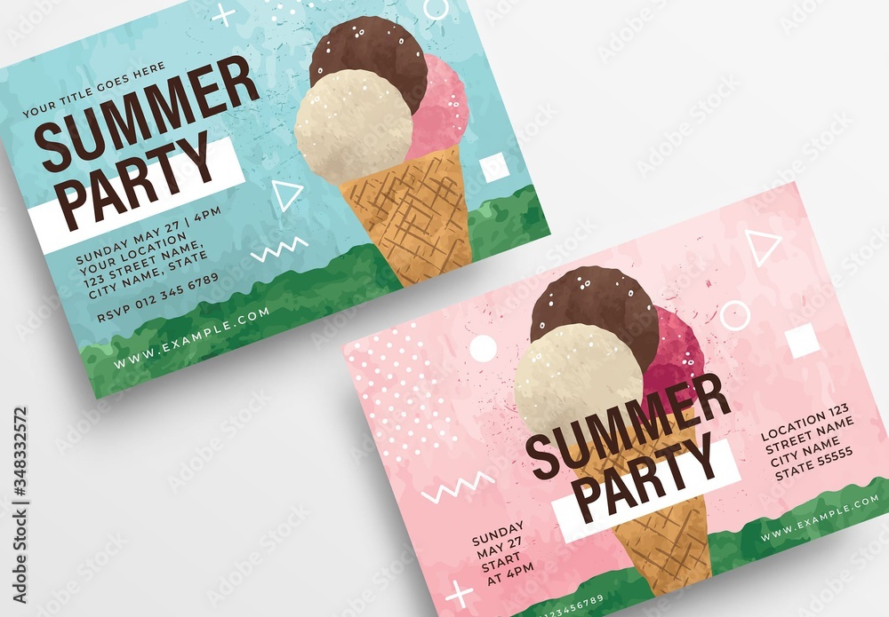 Summer Flyer Layout with Ice Cream Illustrations Stock Template | Adobe ...