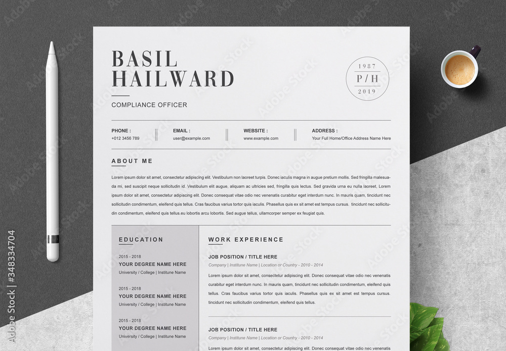 Clean and Professional Resume Layout Stock Template | Adobe Stock