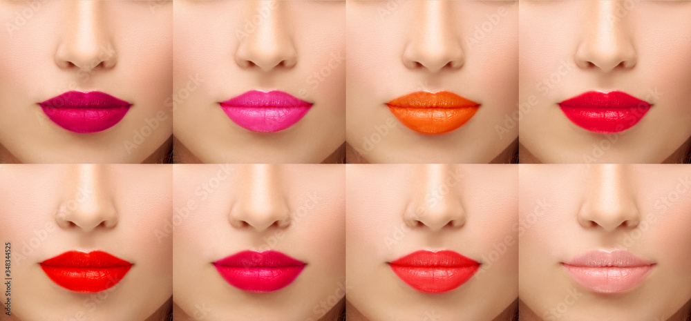 Collage female lips with different color of lipsticks . Stock Photo ...