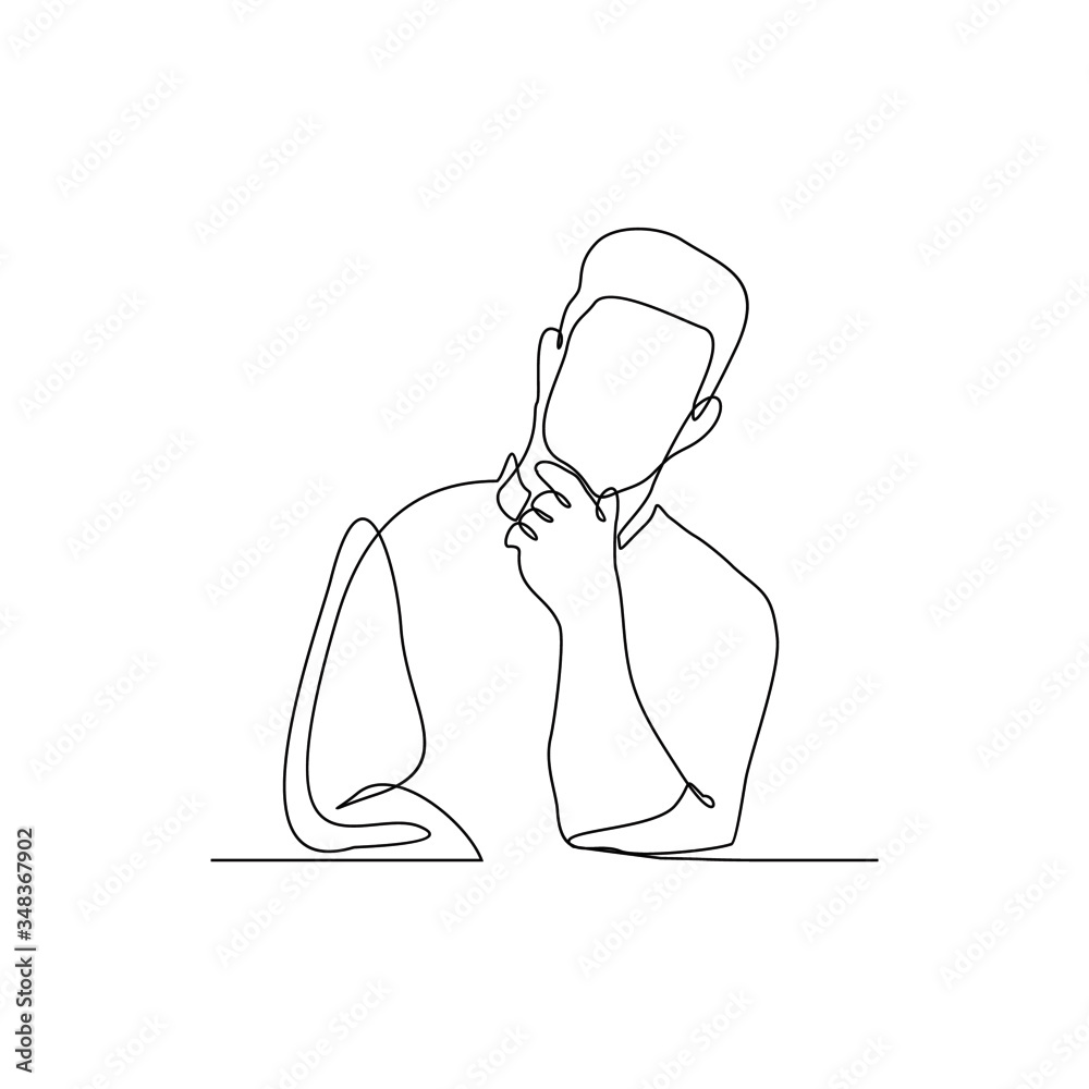 continuous line drawing of thinking man Stock Vector | Adobe Stock
