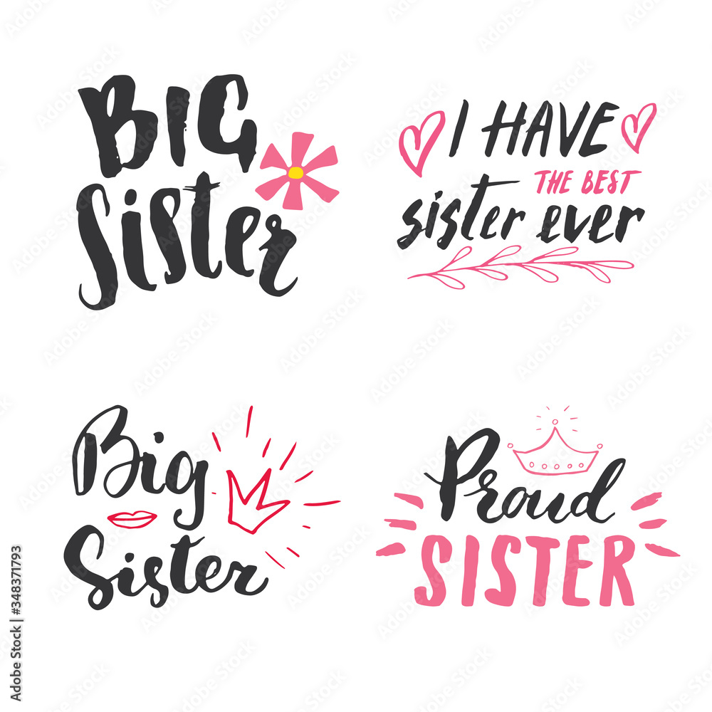 Sister calligraphic Lettering signs set, child nursery printable phrase ...