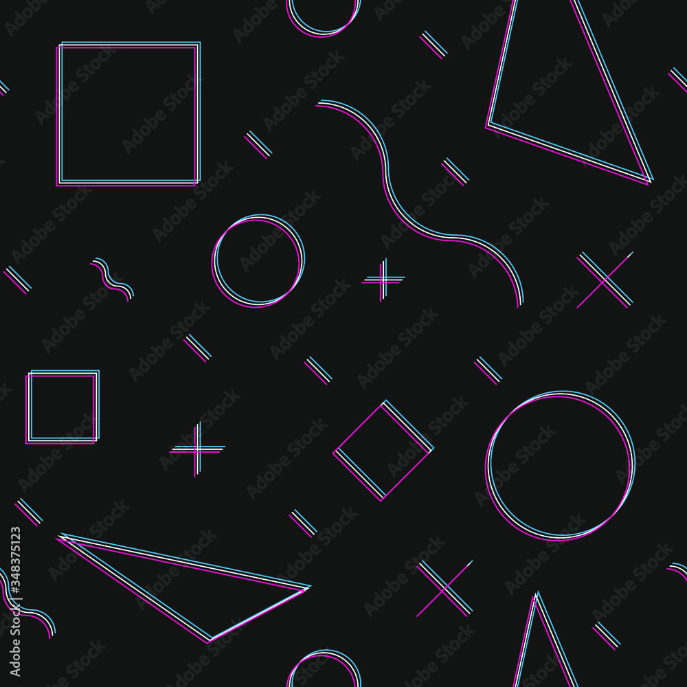 Seamless pattern 3D illustion made with blue and magenta. Empty shapes ...