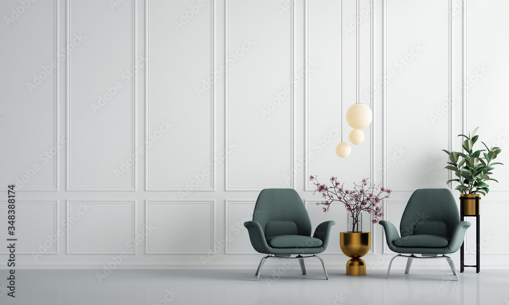 The luxury minimal interior living room design and white color painted ...