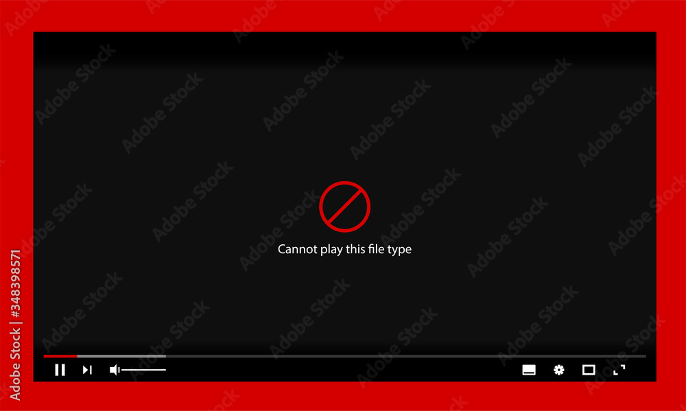 Media player screen template with file playback error. Watching movies ...