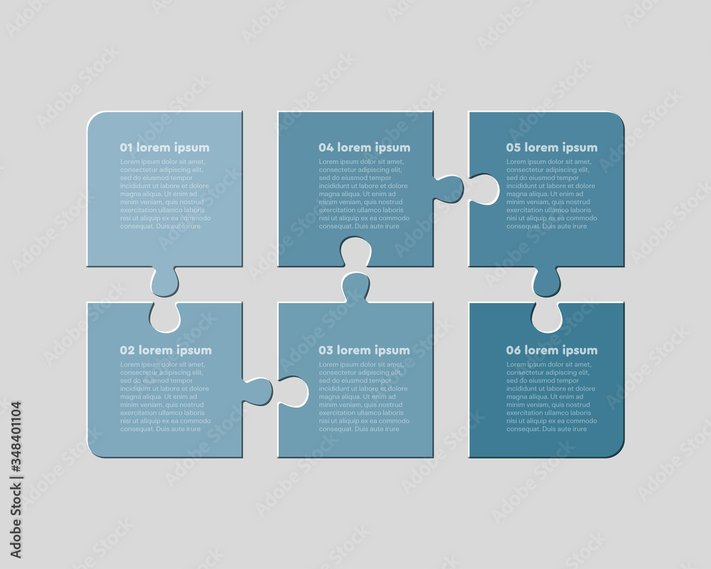 Six jigsaw puzzle template process with text space Stock Vector | Adobe ...