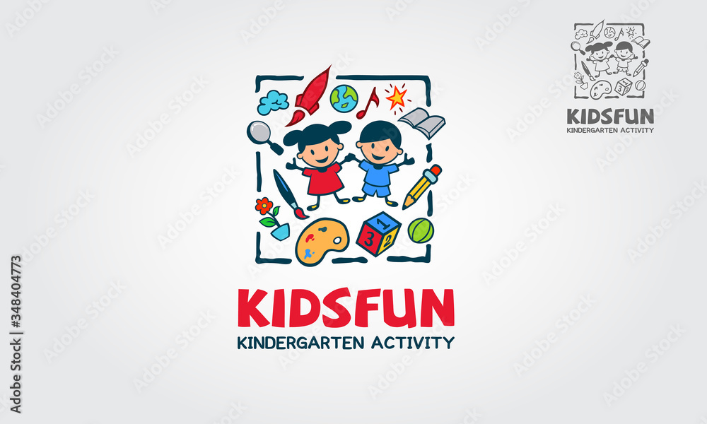 Kids Fun Kindergarten Activity Logo Template. Logo of stylized and ...