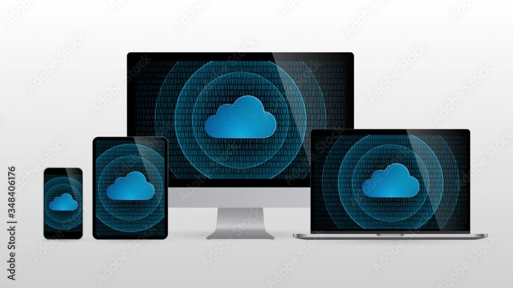 Computer devices with cloud computing. Realistic set monitors desktop ...