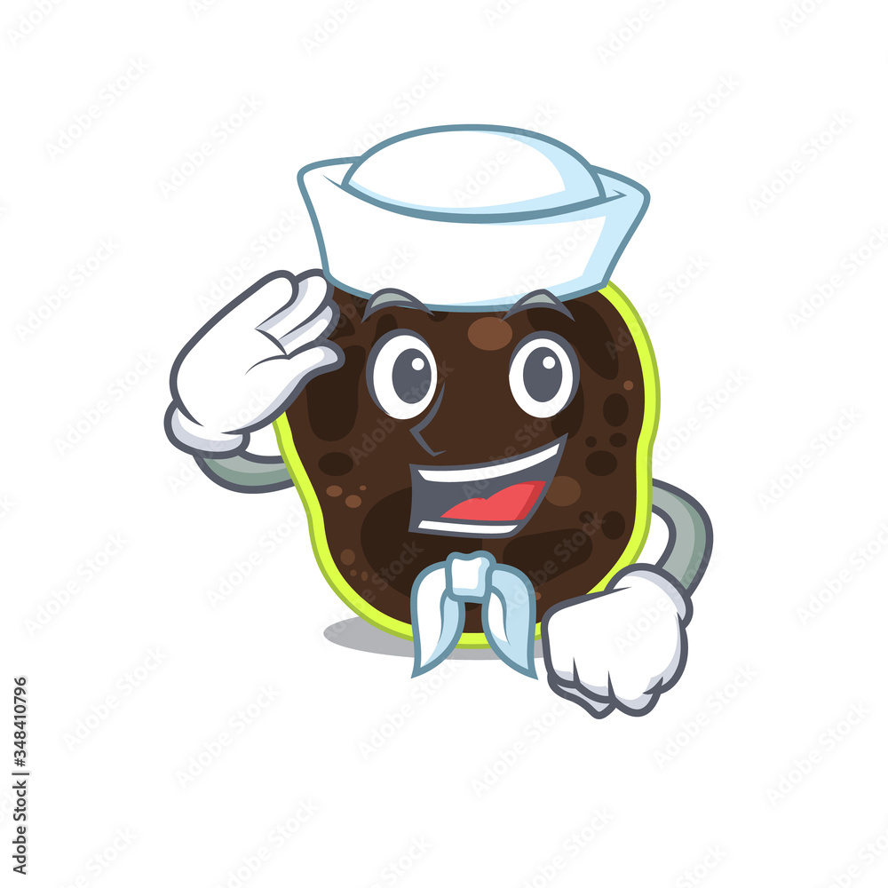 Smiley sailor cartoon character of firmicutes wearing white hat and tie ...