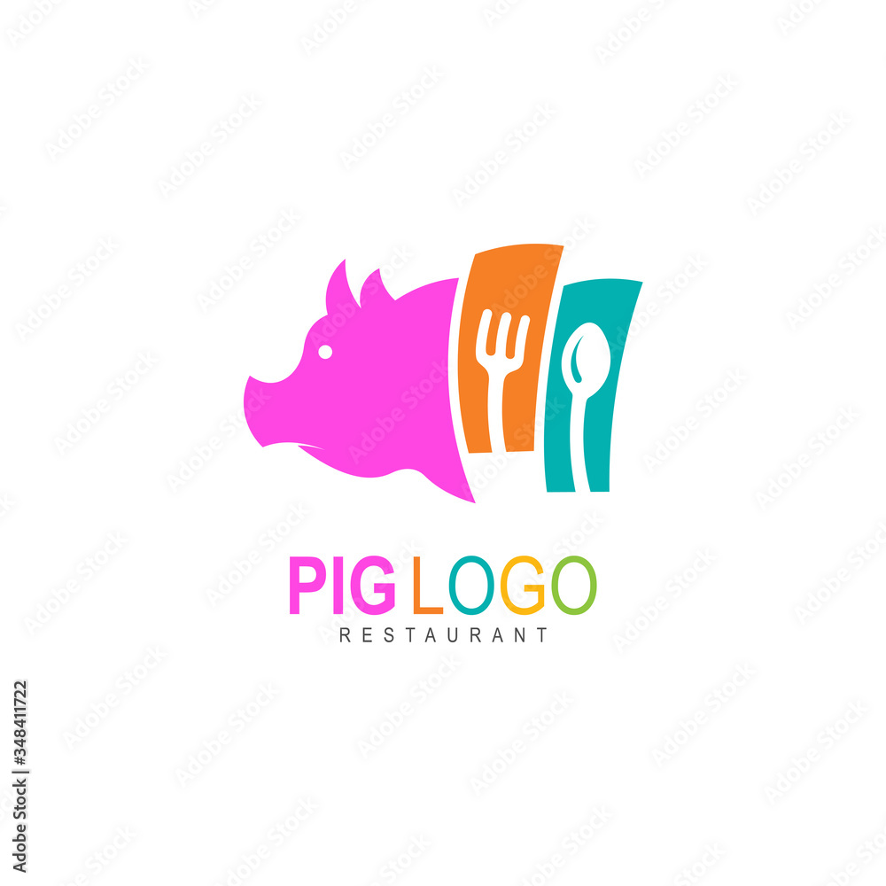 Pig food logo with restaurant design icons Stock Vector | Adobe Stock