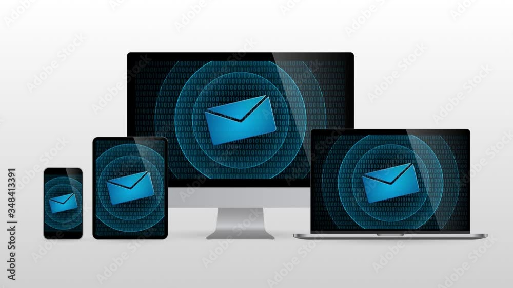 Computer devices with email. Realistic set monitors desktop laptop ...