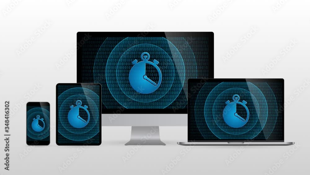 Computer devices with time meter. Realistic set monitors desktop laptop ...