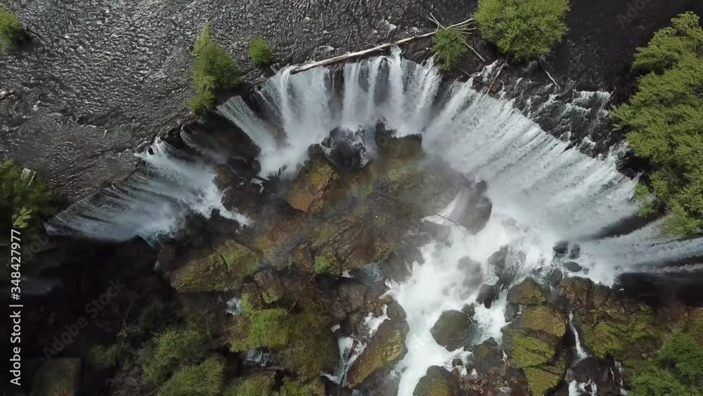 High Angle Aerial View of Top of Waterfalls and Water Rainbow Above ...