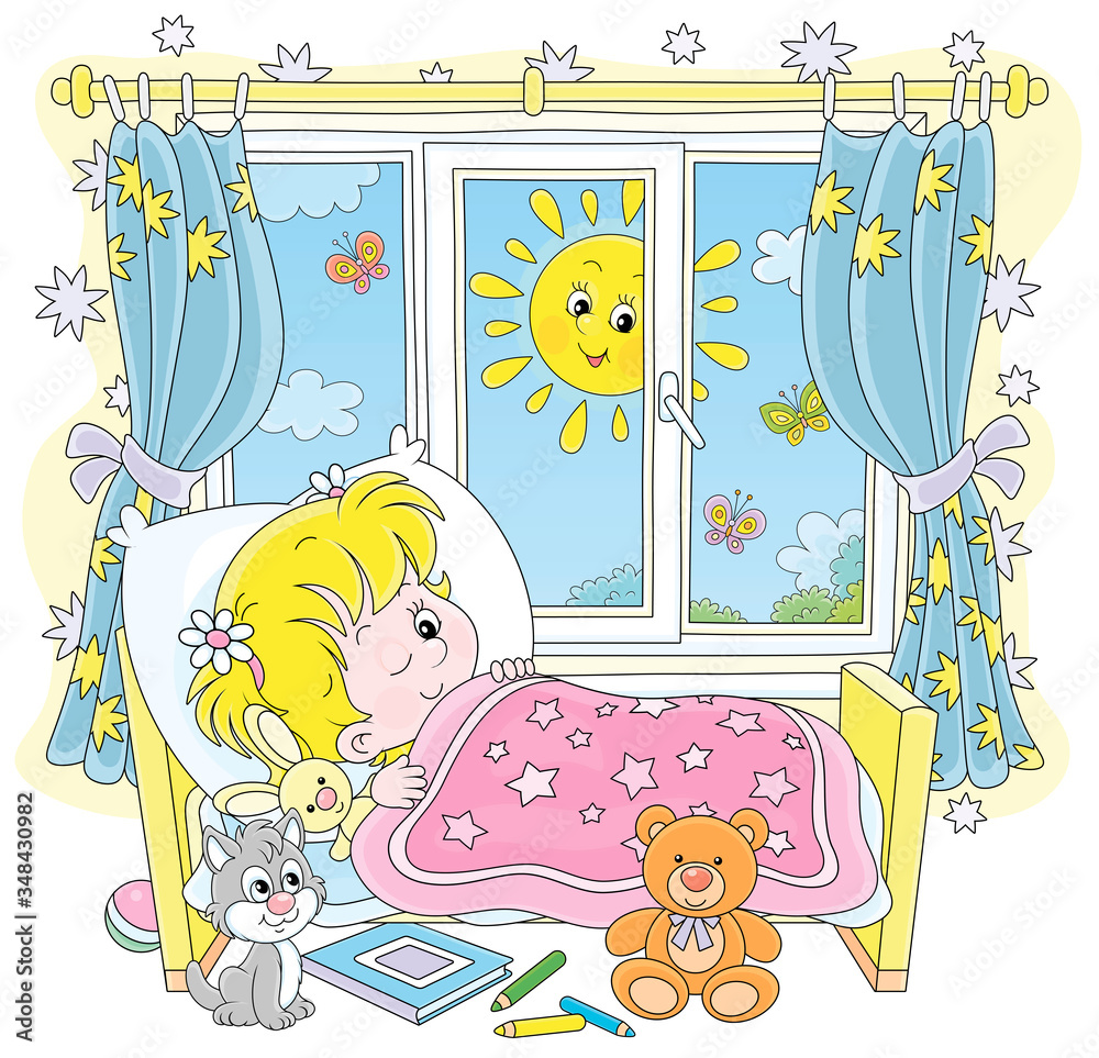 Little Girl Waking Up Clipart