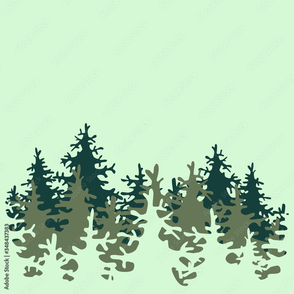 Coniferous forest. Spruce trees in a simple flat style with the ...
