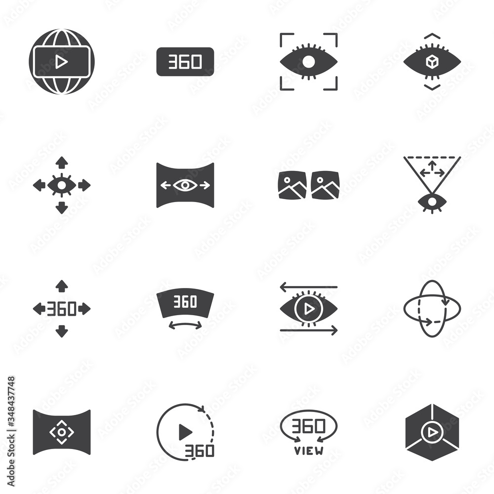 360 Degrees View vector icons set, modern solid symbol collection ...