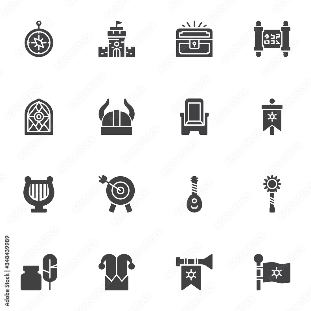 Medieval vector icons set, modern solid symbol collection, filled style ...