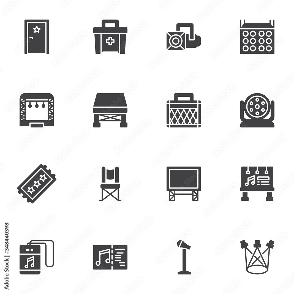Music festival vector icons set, modern solid symbol collection, filled ...