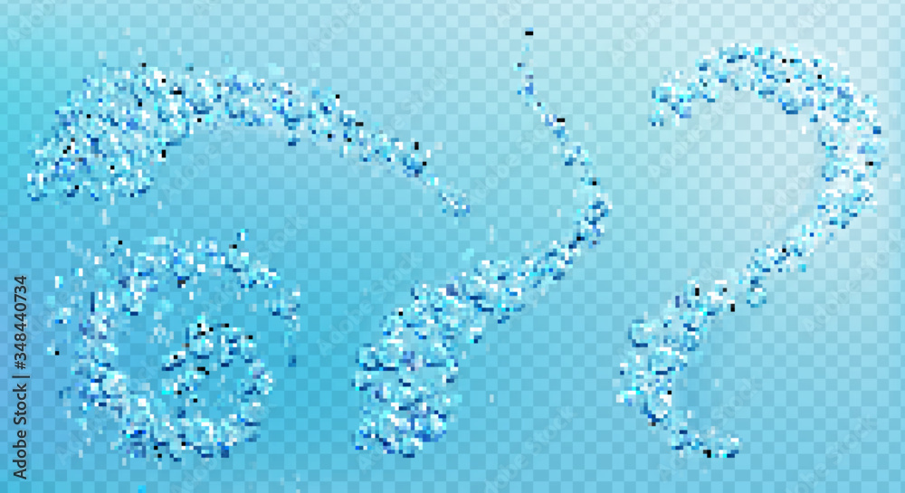 Air bubbles, effervescent water fizz set. Dynamic aqua motion, randomly ...