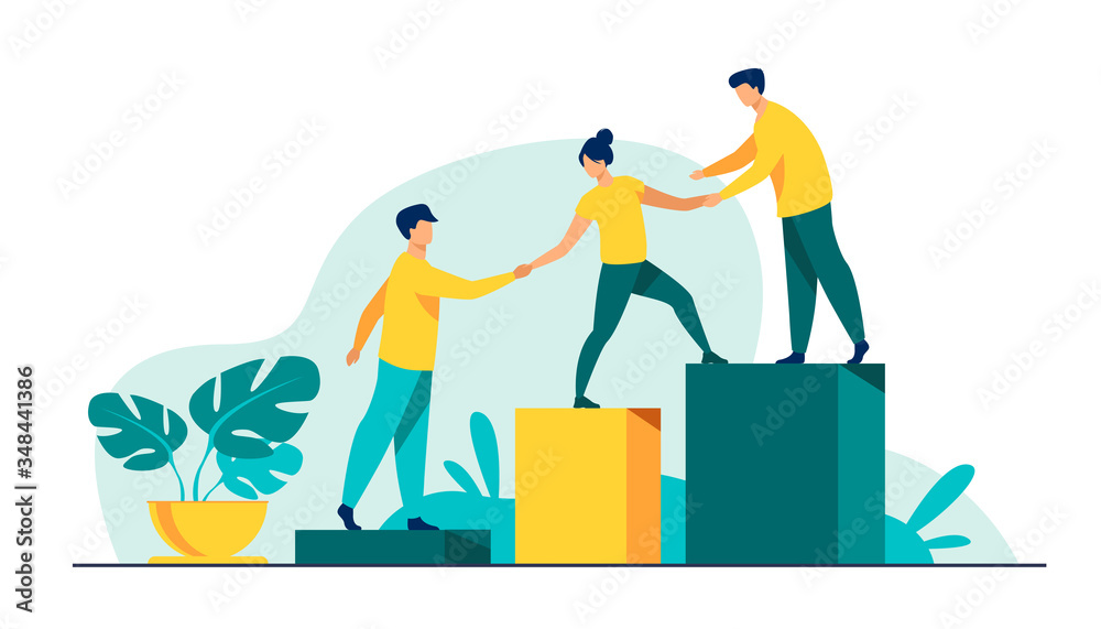 Vecteur Stock Employees giving hands and helping colleagues to walk ...