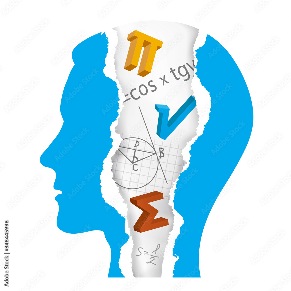 Student of Mathematics silhouette, ripped paper, education concept ...